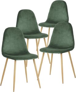 greenforest velvet dining chairs set of 4，dining kitchen room chairs, mid century modern upholstered side chairs with metal legs,dark green