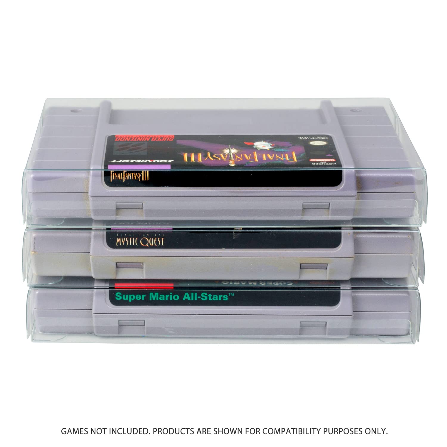 SNES Games Cartridge Protector Compatible for Super Nintendo SNES Games Cartridge - 0.40 MM Thick, Anti-Dust, Acid-Free SNES Super Games Cart, Clear PET Case Protector by EVORETRO (Pack of 25)