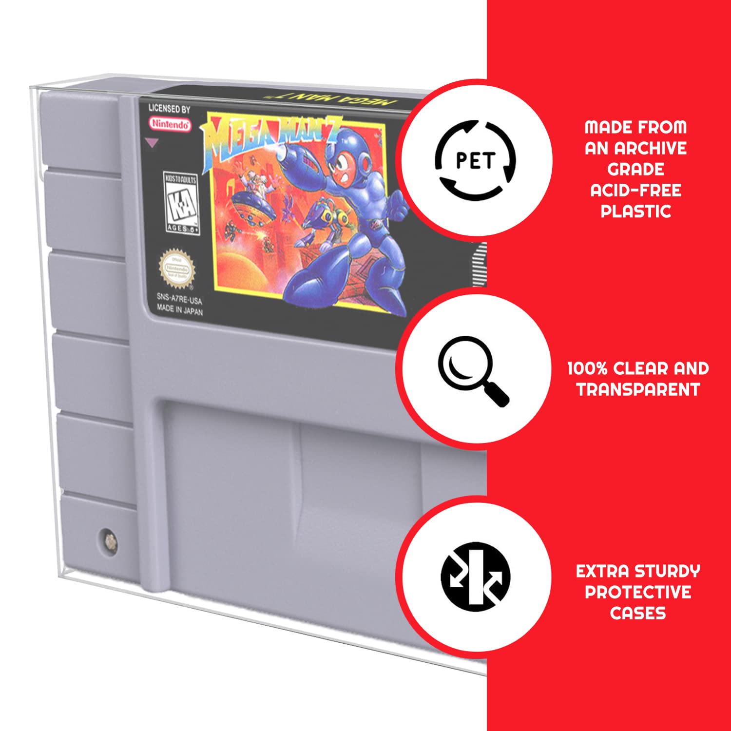 SNES Games Cartridge Protector Compatible for Super Nintendo SNES Games Cartridge - 0.40 MM Thick, Anti-Dust, Acid-Free SNES Super Games Cart, Clear PET Case Protector by EVORETRO (Pack of 25)