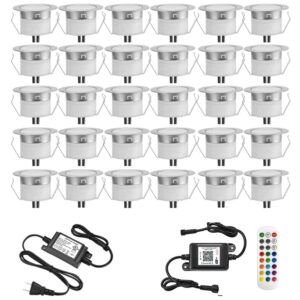 led deck light kit, 30pcs Φ1.77 wifi wireless smart phone control low voltage recessed rgbw deck lighting waterproof outdoor landscape led lights for yard path stair decor