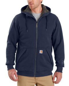 carhartt men's rain defender rockland sherpa lined hooded sweatshirt, new navy, medium