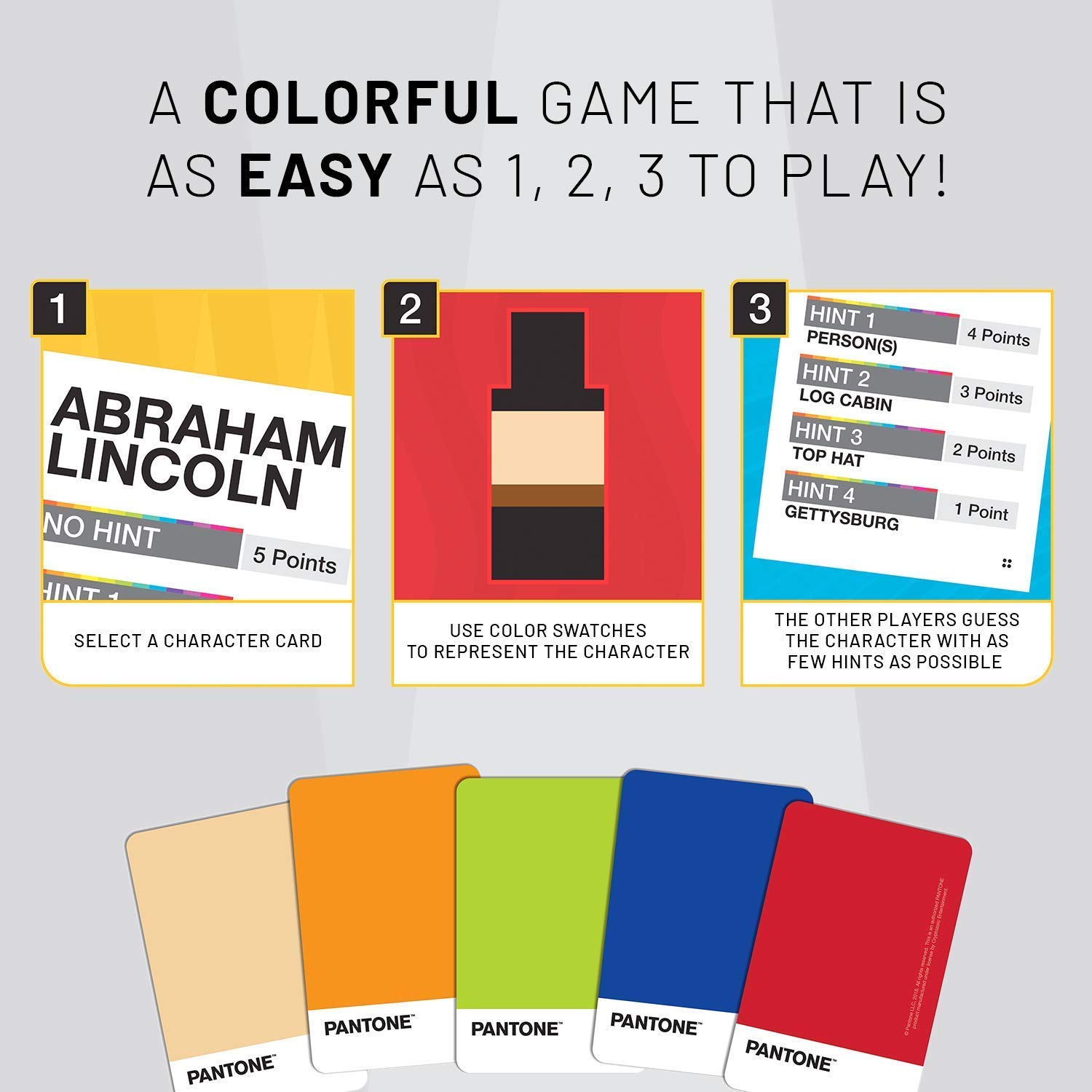 Pantone: The Game - Simple-to-Play Competitive Party Game - Ages 8 and Up - Create Pop Culture Characters Using Only Color Swatches and Your Own Creativity!