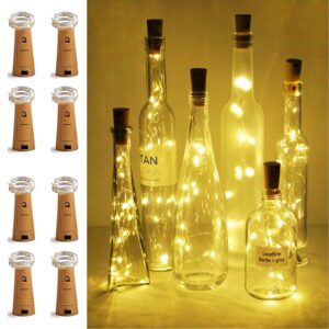 lovenite wine bottle lights with cork switch, 15 led 8 pack battery operated mini fairy copper wire cork string lights for party wedding christmas festival decoration (warm white)