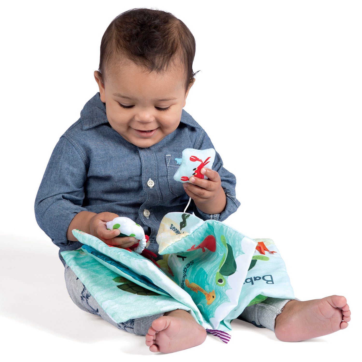 Manhattan Toy What's Outside Sea-Themed Soft Baby Activity Book with Rattle