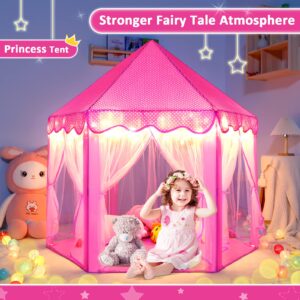 Princess Castle Play Tent for Girls: Sumerice Girls Play Tent with Lights - Pink Kids Playhouse Tent Indoor Outdoor Games - Hexagon Children Play House Fairy Tent Toys Toddler Gifts