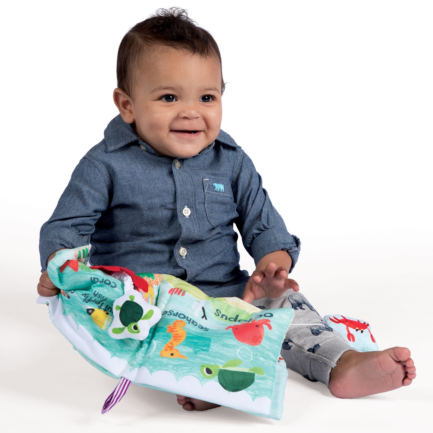 Manhattan Toy What's Outside Sea-Themed Soft Baby Activity Book with Rattle