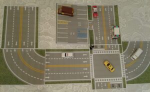 vinyl card road tiles paper road city town play custom driving road and parking lot for 1/64 ho scale car track builder for kids best birthday gifts toys boys girls ages 3+ size of each tile 12x 12 in