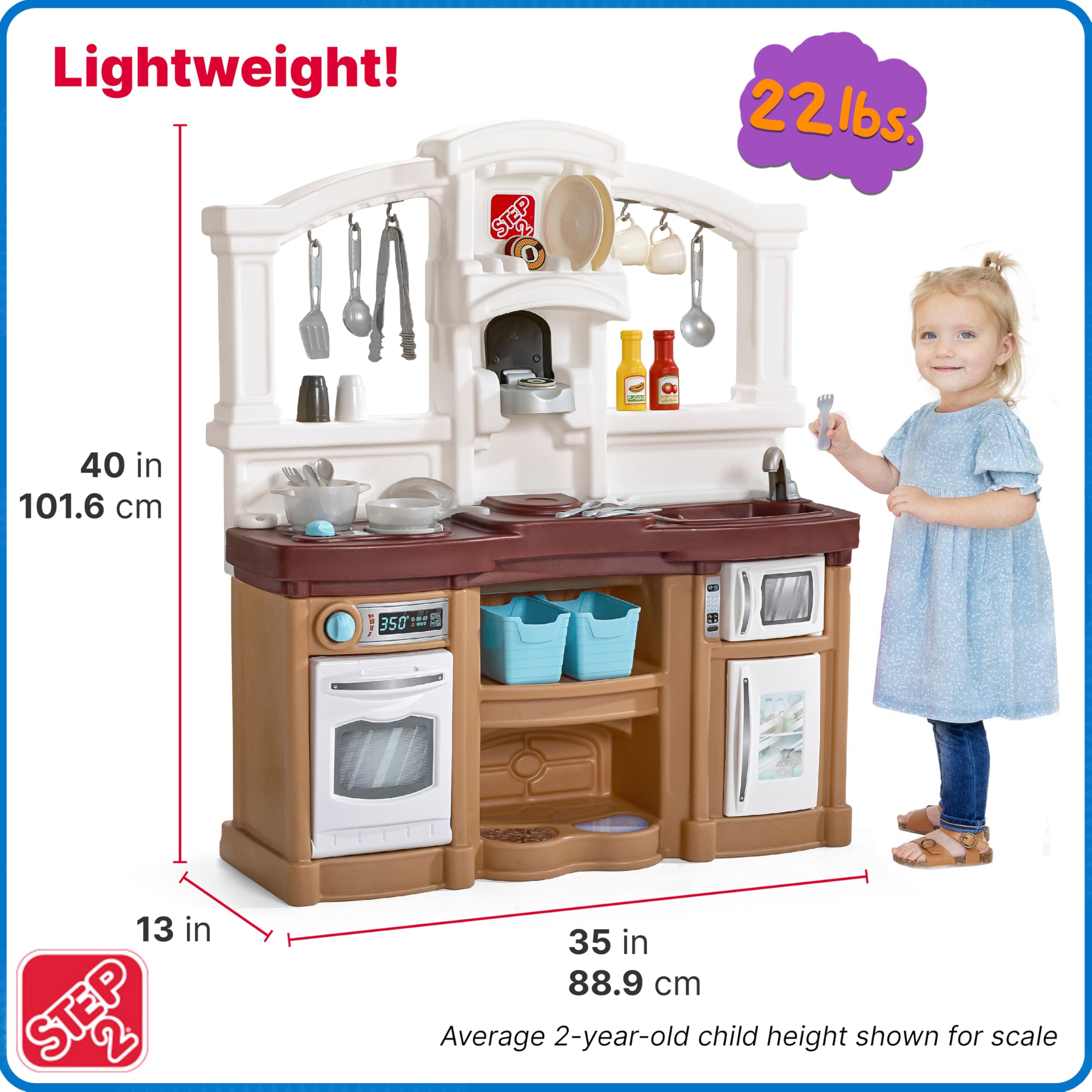 Step2 Fun with Friends Kids Kitchen Playset, Indoor/Outdoor Kitchenette, Interactive Play with Lights and Sounds, Durable Plastic, Includes 25 Piece Toy Accessories, Toddlers 2+ Years Old, Tan