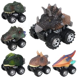 nunkitoy dinosaur cars,6 pack pull back dinosaur vehicle set,mini pull back animal car toy for toddlers boys girls,animal vehicles for kids party favors