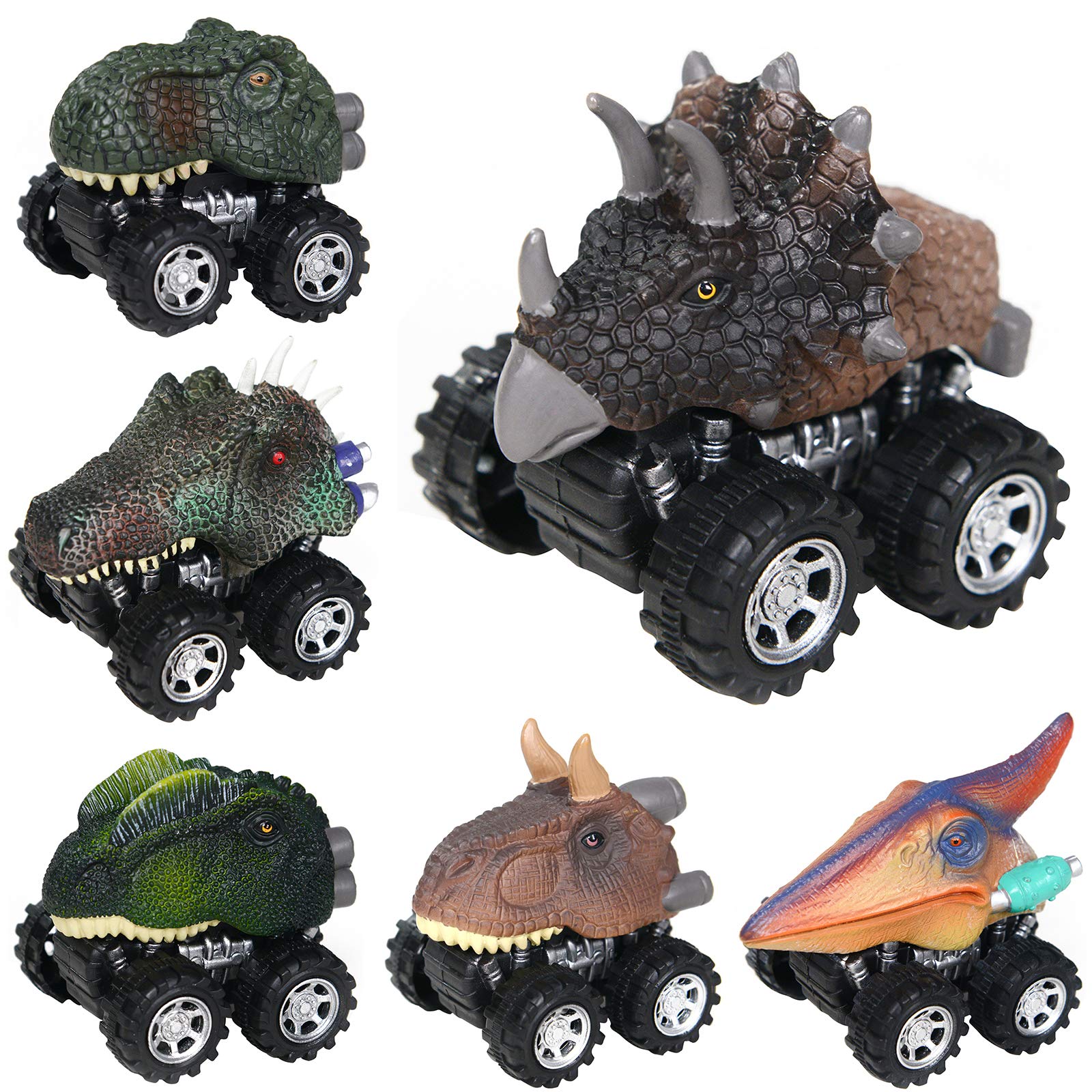 Nunkitoy Dinosaur Cars,6 Pack Pull Back Dinosaur Vehicle Set,Mini Pull Back Animal Car Toy for Toddlers Boys Girls,Animal Vehicles for Kids Party Favors