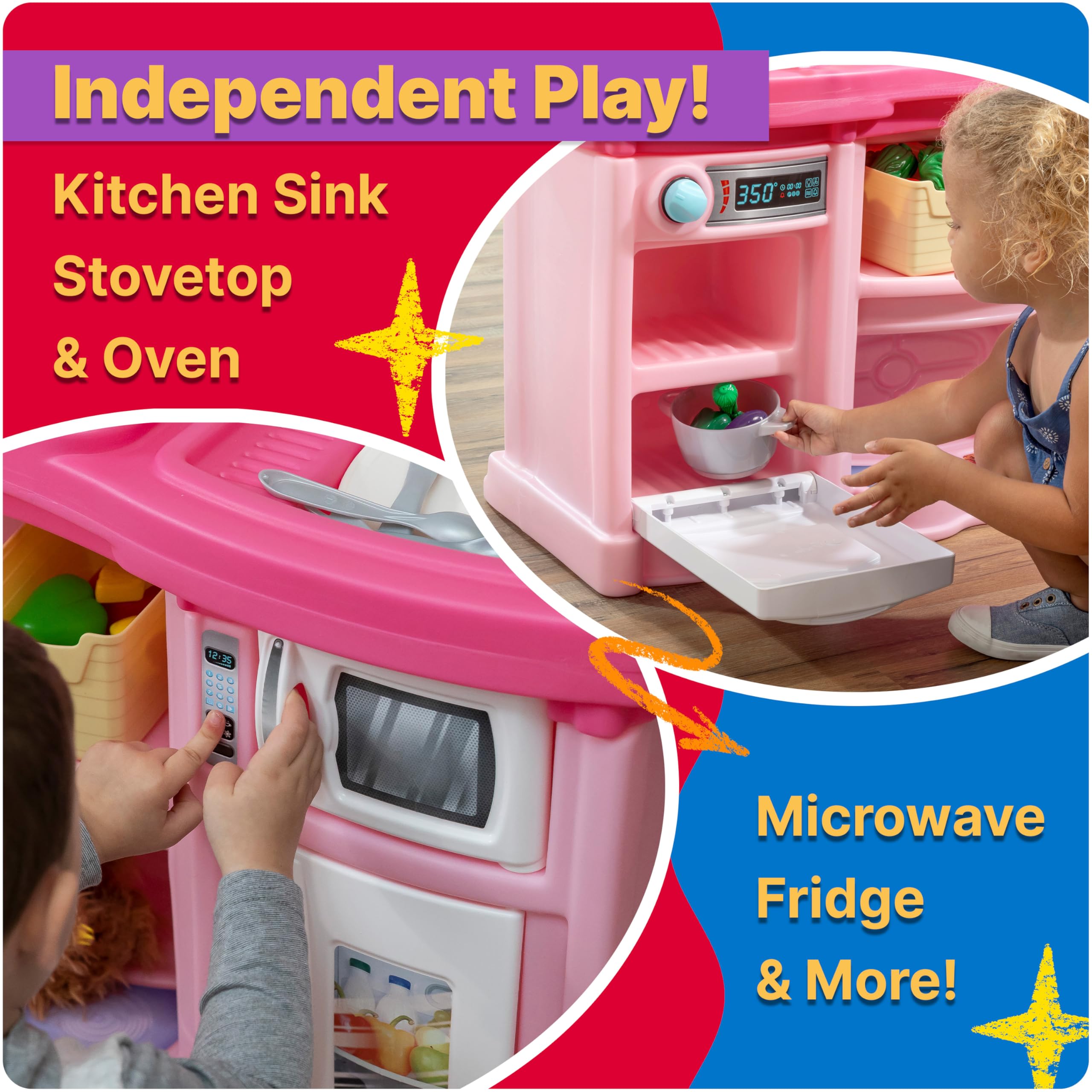 Step2 Fun with Friends Kids Kitchen Playset, Indoor/Outdoor Kitchenette, Interactive Play with Lights and Sounds, Durable Plastic, Includes 25 Piece Toy Accessories, Toddlers 2+ Years Old, Tan