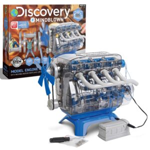 discovery #mindblown model engine building kit, diy 4-cylinder combustion engine, working pistons fan valves belts led lights, stem mechanic engineering construction experiment set, kids & adults gift