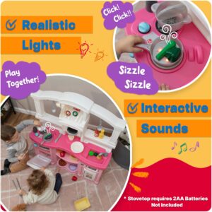 Step2 Fun with Friends Kids Kitchen Playset, Indoor/Outdoor Kitchenette, Interactive Play with Lights and Sounds, Durable Plastic, Includes 25 Piece Toy Accessories, Toddlers 2+ Years Old, Tan