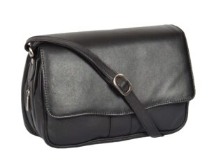 black leather shoulder bag womens classic flap over messenger casual handbag ada