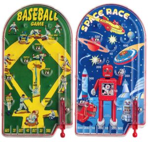 schylling classic 10" pinball games space race & home run! baseball gift set bundle - 2 pack