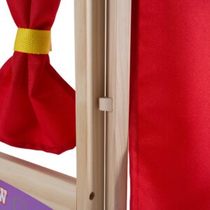 Hey! Play! Wooden Tabletop Puppet Theater with Curtains, Blackboard, and Clock- Inspires Imagination and Creativity for Kids, Boys and Girls