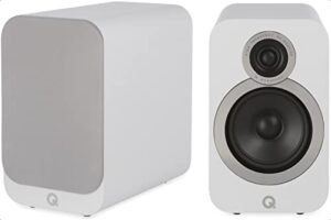 q acoustics 3020i bookshelf speakers pair arctic white - 2-way reflex enclosure type, 5" bass driver, 0.9" tweeter - stereo speakers/passive speakers for home theater sound system