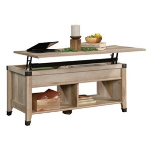 sauder carson forge rustic lift top coffee storage industrial living room table, l: 43.15" x w: 19.45" x h: 18.98", lintel oak finish