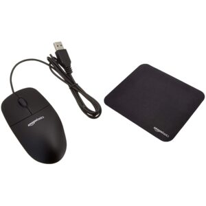 amazon basics gaming computer mouse pad - black & 3-button usb wired computer mouse (black), 1-pack