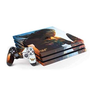 skinit decal gaming skin compatible with ps4 pro console and controller bundle - officially licensed warner bros wonder woman action shot design