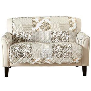 great bay home patchwork scalloped printed furniture protector stain resistant loveseat cover (loveseat, taupe)