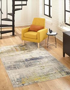 unique loom chromatic collection modern rustic & vibrant abstract area rug for any home décor, 8 ft x 10 ft, beige/gray