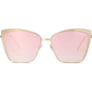 sojos cateye sunglasses for women fashion mirrored lens metal frame sj1086 with gold frame/gradient pink mirrored lens