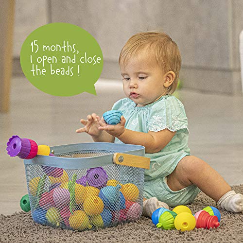 Lalaboom 24 Piece Baby Toddler Beads – Montessori Educational Shape and Color STEM Construction Toy 10 Months to 3 Years - BL200