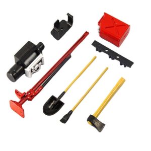 Share Goo 6PCS RC Plastic Decoration Accessories Tool Set Kit Compatible with 1/10 Scale RC Rock Crawler 4WD D90 D110 SCX10 Wraith,Include Gas Can, Winch, Jack, Shovel, Axe, Pry Bar,Red