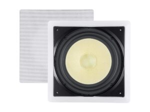 monoprice fiber in-wall speaker - 10 inch, 300w subwoofer, easy installation and paintable grill - caliber series