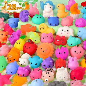 mochi squishy toys fly2sky 28pcs animal mini squishies kawaii party favors for kids cat unicorn squishy squeeze stress relief toys goodie bags novelty toy easter gifts for boys girls adults, random