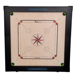 precise finest 12mm carrom board with coins, striker, and powder by tabakh, black