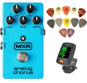 mxr m234 analog chorus effects pedal bundle w/chromatic tuner and dunlop pvp101 pick pack