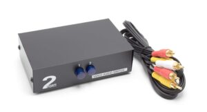 the cimple co 2 way av switch - 2 input 1 output rca selector switch for composite audio and video - switcher box - includes rca composite cable (black)