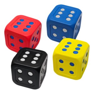 macro giant 6 inch pu foam jumbo big playing dice, set of 4, basic color, math teaching, teaching aids, board games, kid toy