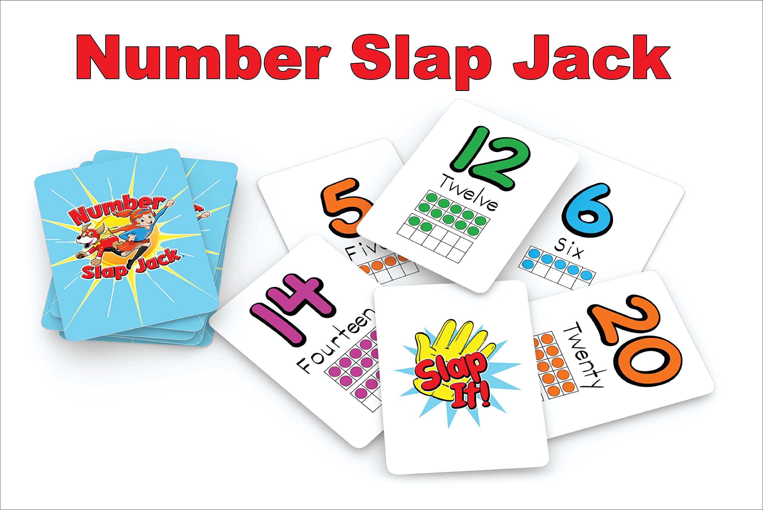 Number Slap Jack a Math Card Game for Kids Ages 4 and Up | The Easy Way to Learn Numbers 0-20 | 4 Fun Ways to Play | Featuring Ten Frames and Operator Cards ,+,-,= | PreK - 1st Grade