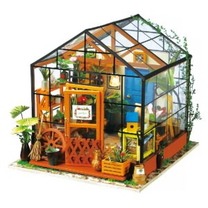 hands craft diy miniature dollhouse kit - cathy's flower house 3d model tiny house building with led lights wood prefabricated pieces puzzle 1:24 scale crafts for adults and teens dg104