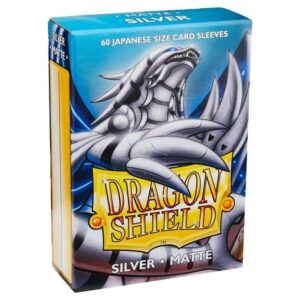 dragon shield japanese size sleeves – matte silver 60ct - card sleeves smooth & tough - compatible with pokemon, yugioh, & more– tcg, ocg