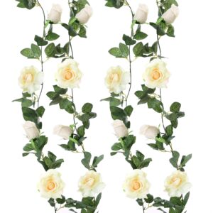 felice arts 2 pack champagne rose garland 13 ft fake flower garland for wedding table arrangement diy flower wreath decor