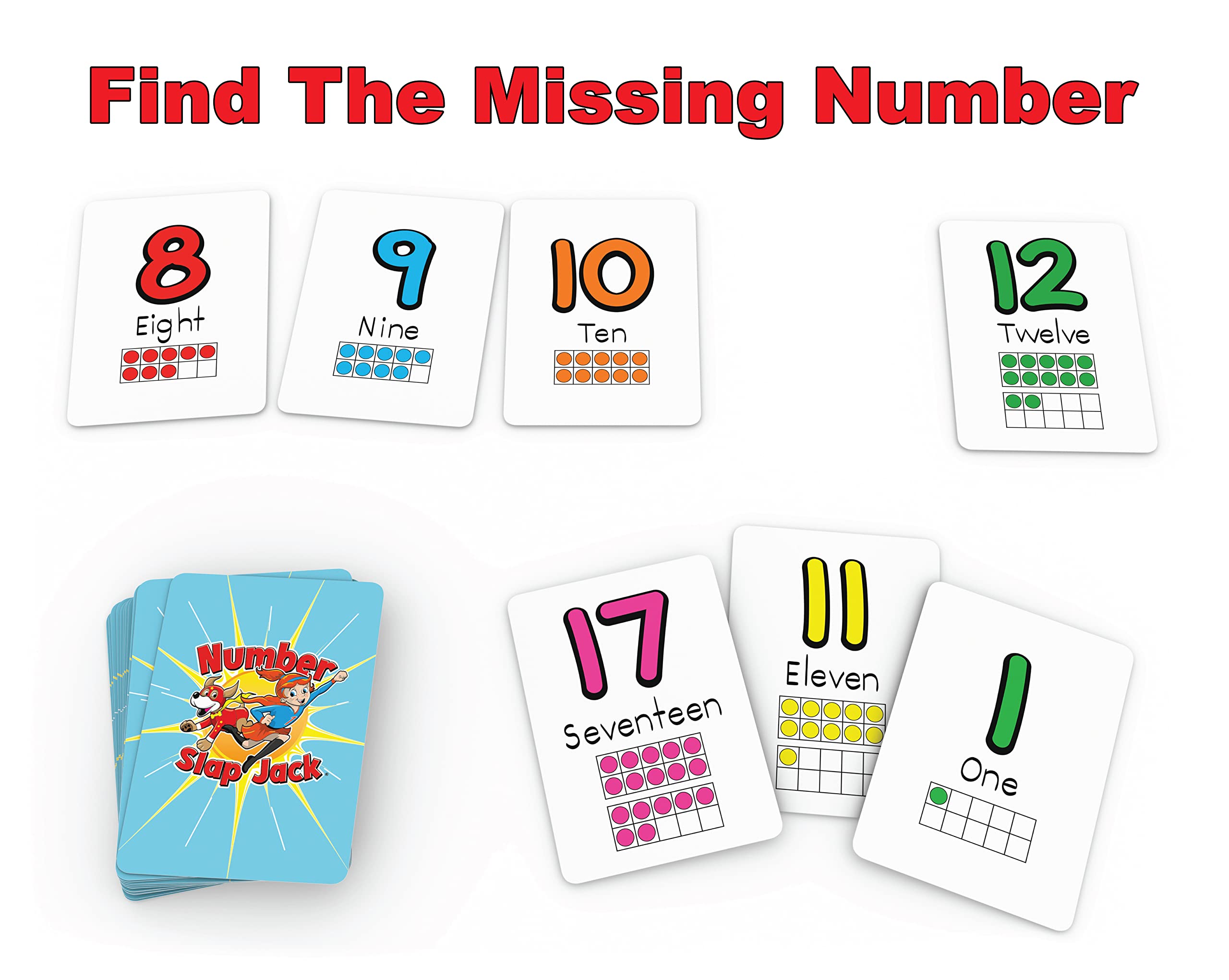 Number Slap Jack a Math Card Game for Kids Ages 4 and Up | The Easy Way to Learn Numbers 0-20 | 4 Fun Ways to Play | Featuring Ten Frames and Operator Cards ,+,-,= | PreK - 1st Grade