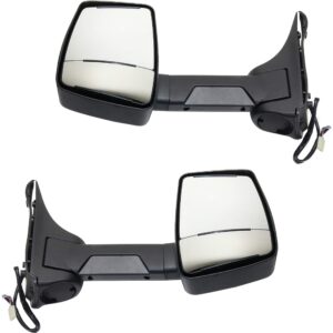 kool vue mirror set compatible with 2003-2014 ford e-150, 2003-2005 e-150 club wagon, 1992-2002 e-150 econoline, towing, power, heated, textured black, manual folding, single arm