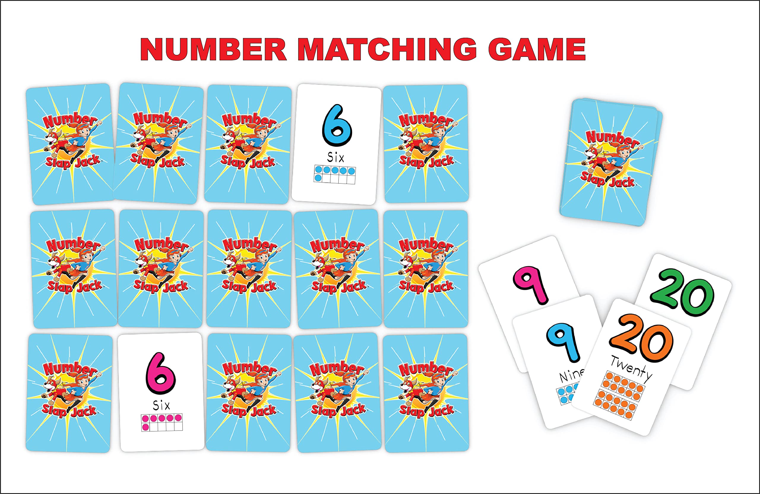 Number Slap Jack a Math Card Game for Kids Ages 4 and Up | The Easy Way to Learn Numbers 0-20 | 4 Fun Ways to Play | Featuring Ten Frames and Operator Cards ,+,-,= | PreK - 1st Grade