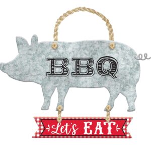 amscan bbq let's eat metal hanging yard sign - 13" | great kitchen signs wall decor, perfect for party decorations, home decor, and party supplies | 1 pc.