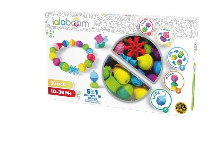 Lalaboom 36 Piece Baby Toddler Beads – Montessori Educational Shape and Color STEM Construction Toy 10 Months to 3 Years - BL300, Multicolor