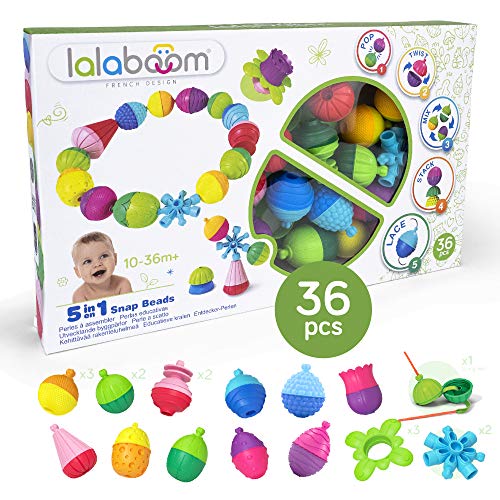 Lalaboom 36 Piece Baby Toddler Beads – Montessori Educational Shape and Color STEM Construction Toy 10 Months to 3 Years - BL300, Multicolor