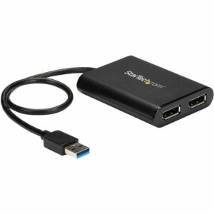 startech.com usb 3.0 to dual displayport adapter 4k 60hz, displaylink certified, video converter with external graphics card - mac & pc (usb32dp24k60), black