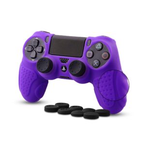 chinfai ps4 controller dualshock4 skin grip anti-slip silicone cover protector case for sony ps4/ps4 slim/ps4 pro controller with 8 thumb grips (purple)