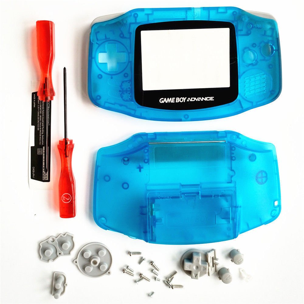 Clear Blue Full Housing Shell Case Cover Buttons Conductive Pad Screwdriver Screen for Game Boy Advance GBA Console