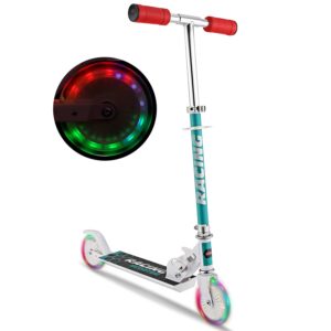 weskate scooter for kids with led light up wheels, adjustable height kick scooters for boys and girls ages 3-12, rear fender break, folding kids scooter, 110lb weight capacity