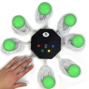 trebisky buzzer for game show, educational and classroom quiz, family games night, jeopardy trivia, set of 8 led light answer buzzers, system w/ 3ft cables(system 2nd gen)